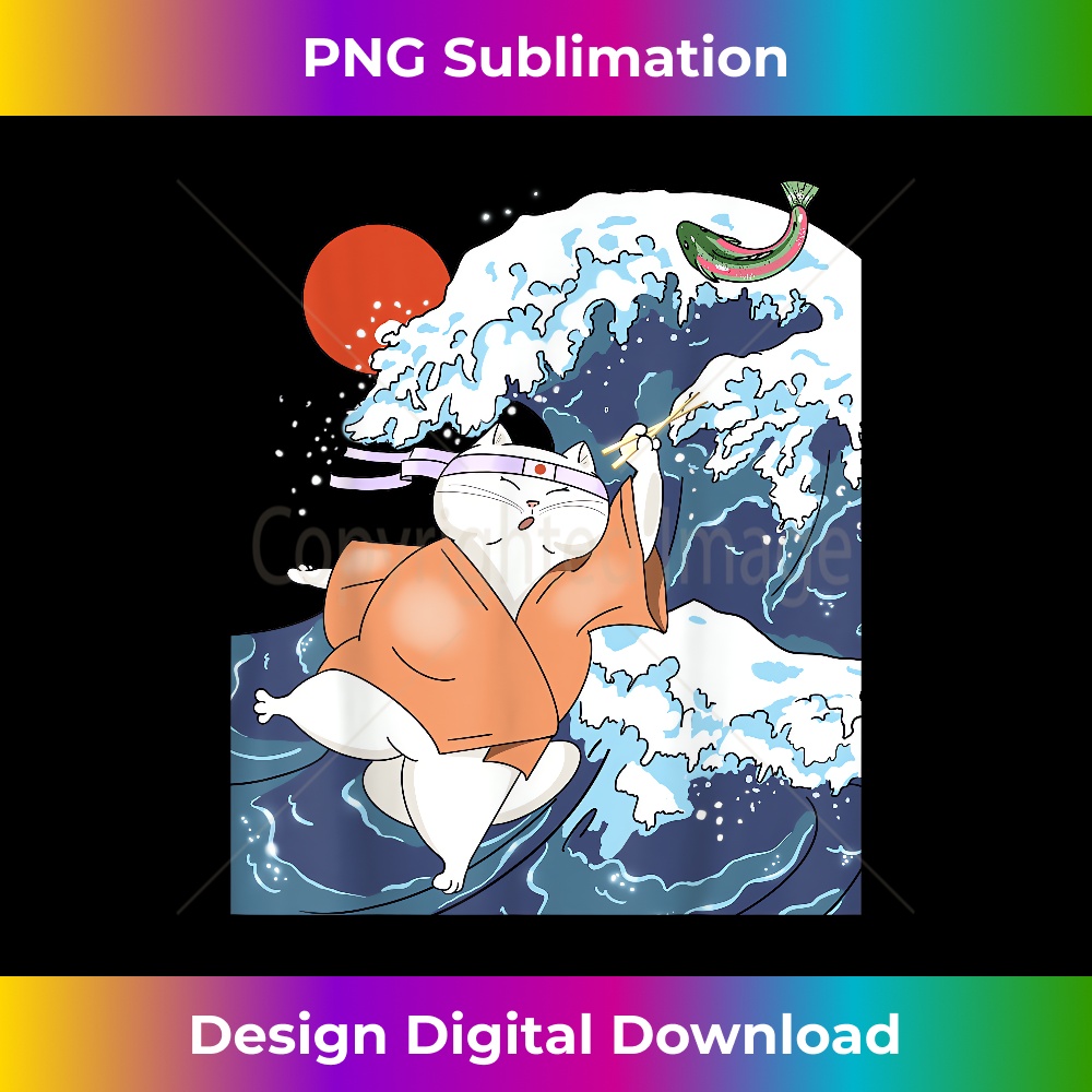 Funny Cat Samurai Wave Ocean Fish Japanese Cat - Minimalis | Inspire Uplift