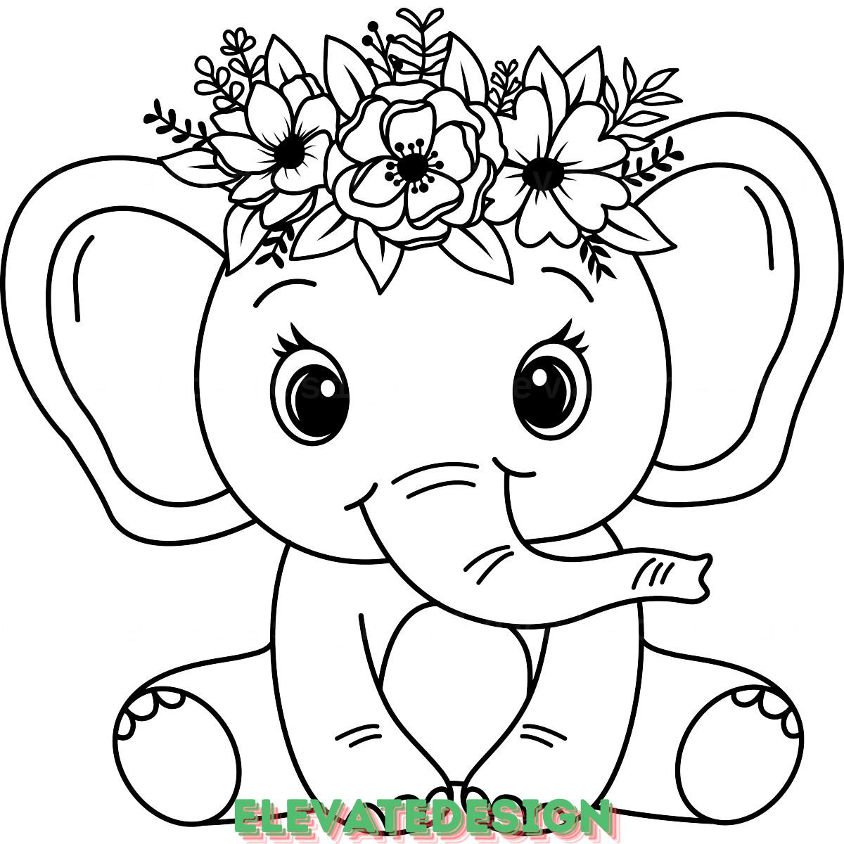 Cute Baby Elephant with Flower Svg Digital Download Files - Inspire Uplift