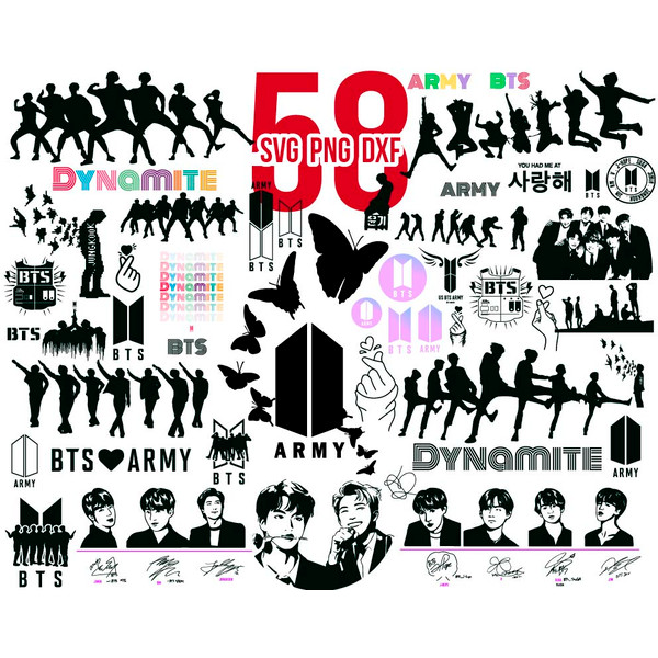 BTS SVG Bundle, BTS Silhouette svg, Kpop Bts Clipart, Bts si | Inspire ...