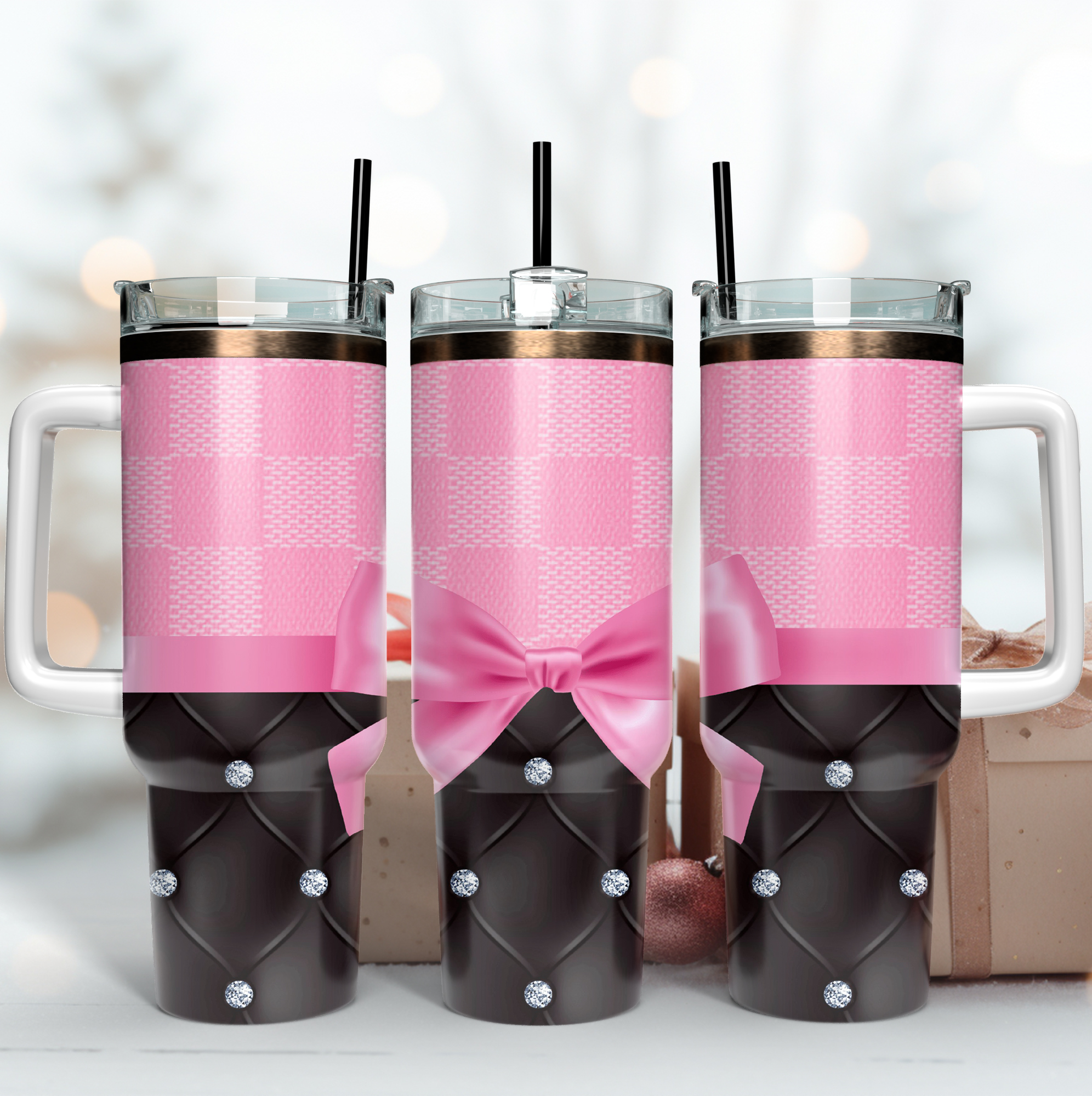 Ribbon 40oz Tumbler, Black Pink Pattern Tumbler, Famous Bran | Inspire ...
