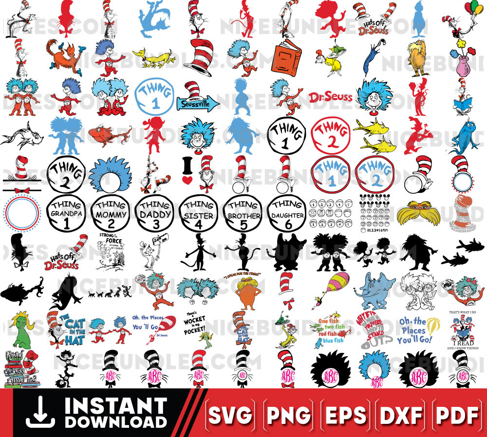 100 Dr seuss SvG Bundle Cricut, Cut files, Digital Vector Fi | Inspire ...