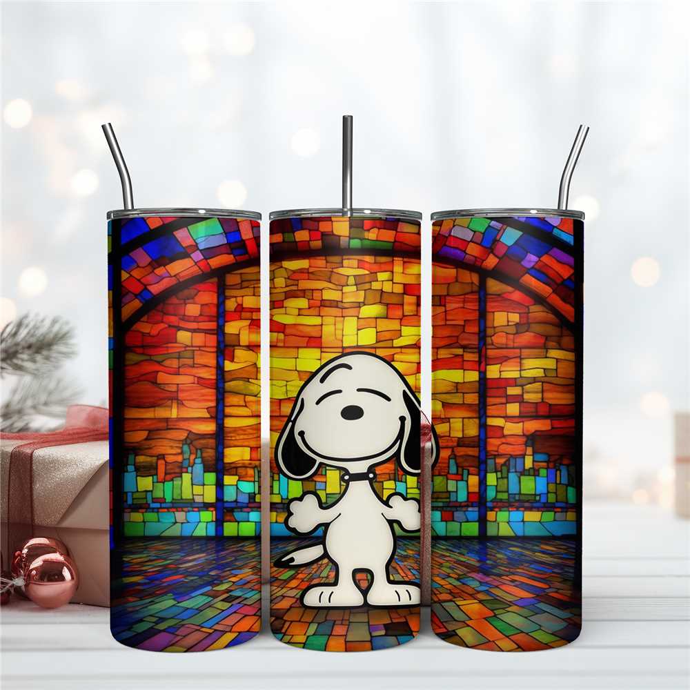 Snoopy 20Oz Tumbler Stained Glass Sublimation Design Instant - Inspire ...