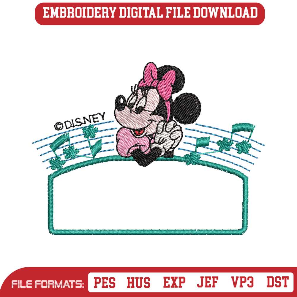 Minnie Mouse Music Note Embroidery Design | Inspire Uplift