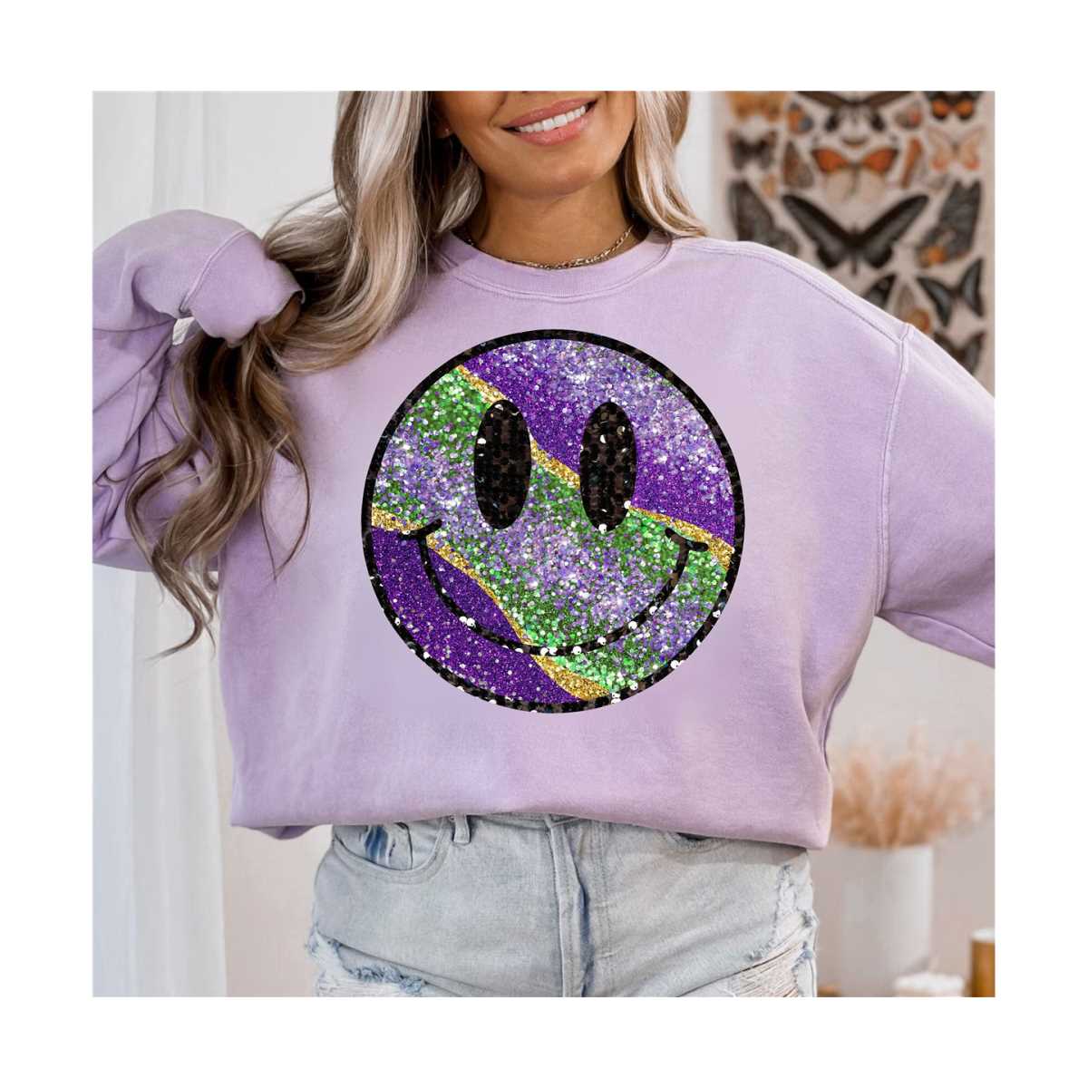 Glitter Mardi Gras Smiley PNG Faux Sequin Glitter Happy Face | Inspire ...