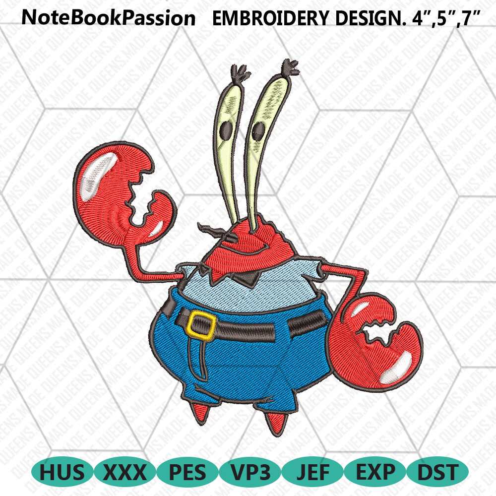 Embroidery Mr Crabs machine file design Cartoon Queens Made, | Inspire ...