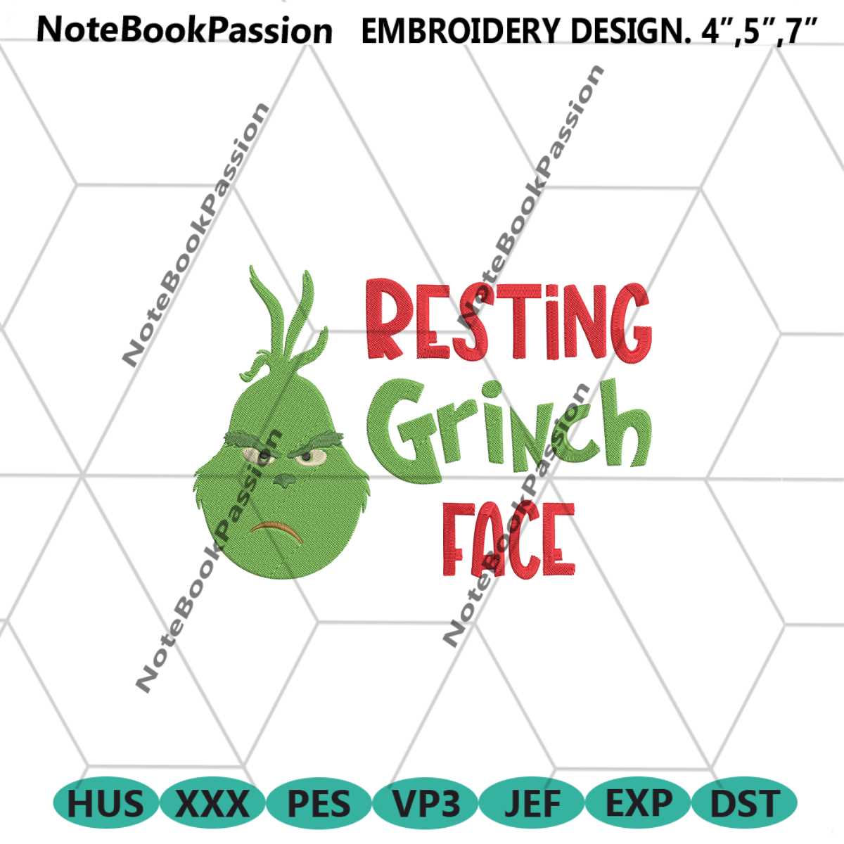 Resting Grinch Face Embroidery Digital Instant, Grinch Face | Inspire ...