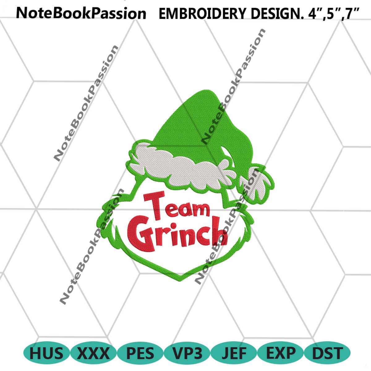 Team Grinch Embroidery Designs Files, Grinch Face Machine Em | Inspire ...