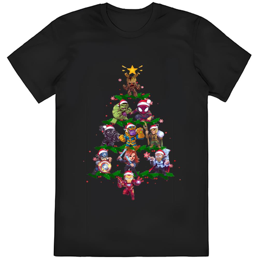 Marvel Avengers Group Merry Christmas Tree T-shirt | Inspire Uplift