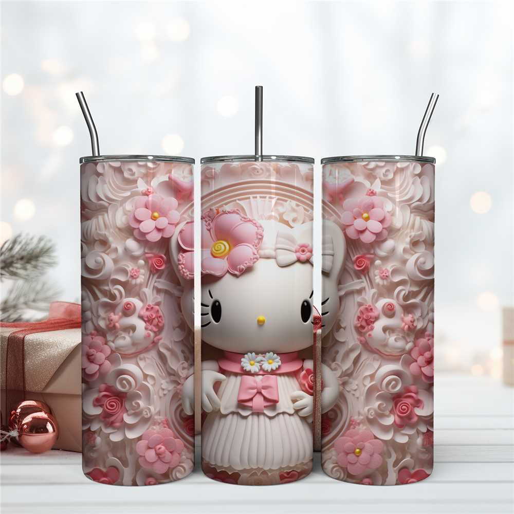Pink Floral Hello Kitty Wrap 20oz, Hello Kitty Tumbler Desig | Inspire ...