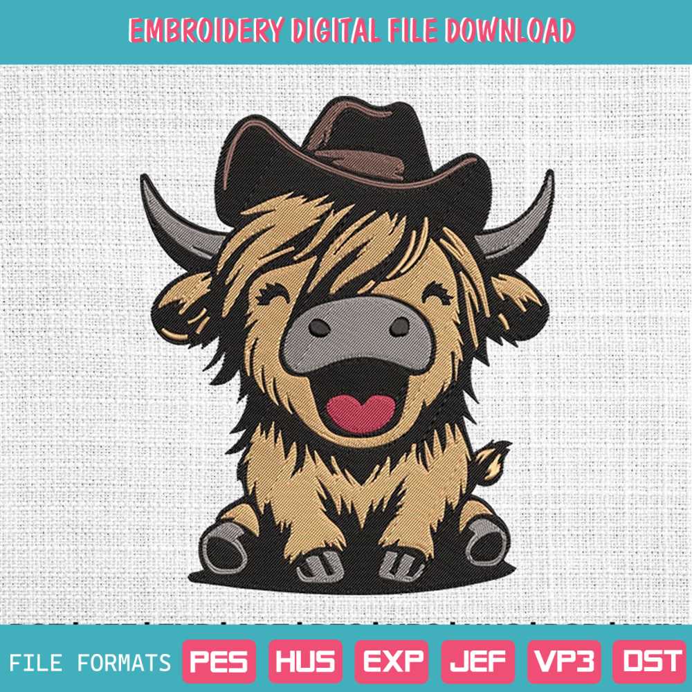 Happy highland cow embroidery designs, cute highland cow emb | Inspire ...