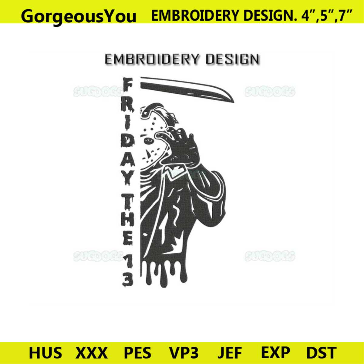 Friday The 13 Embroidery Design File, Jason Voorhees Embroid | Inspire ...