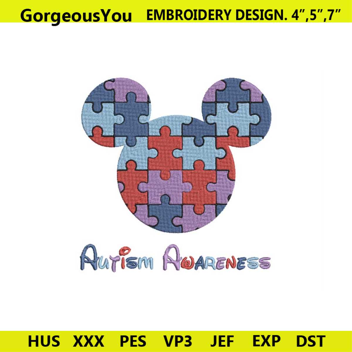 Mickey Mouse Autism Awareness Embroidery Designs, Autism Awa - Inspire ...