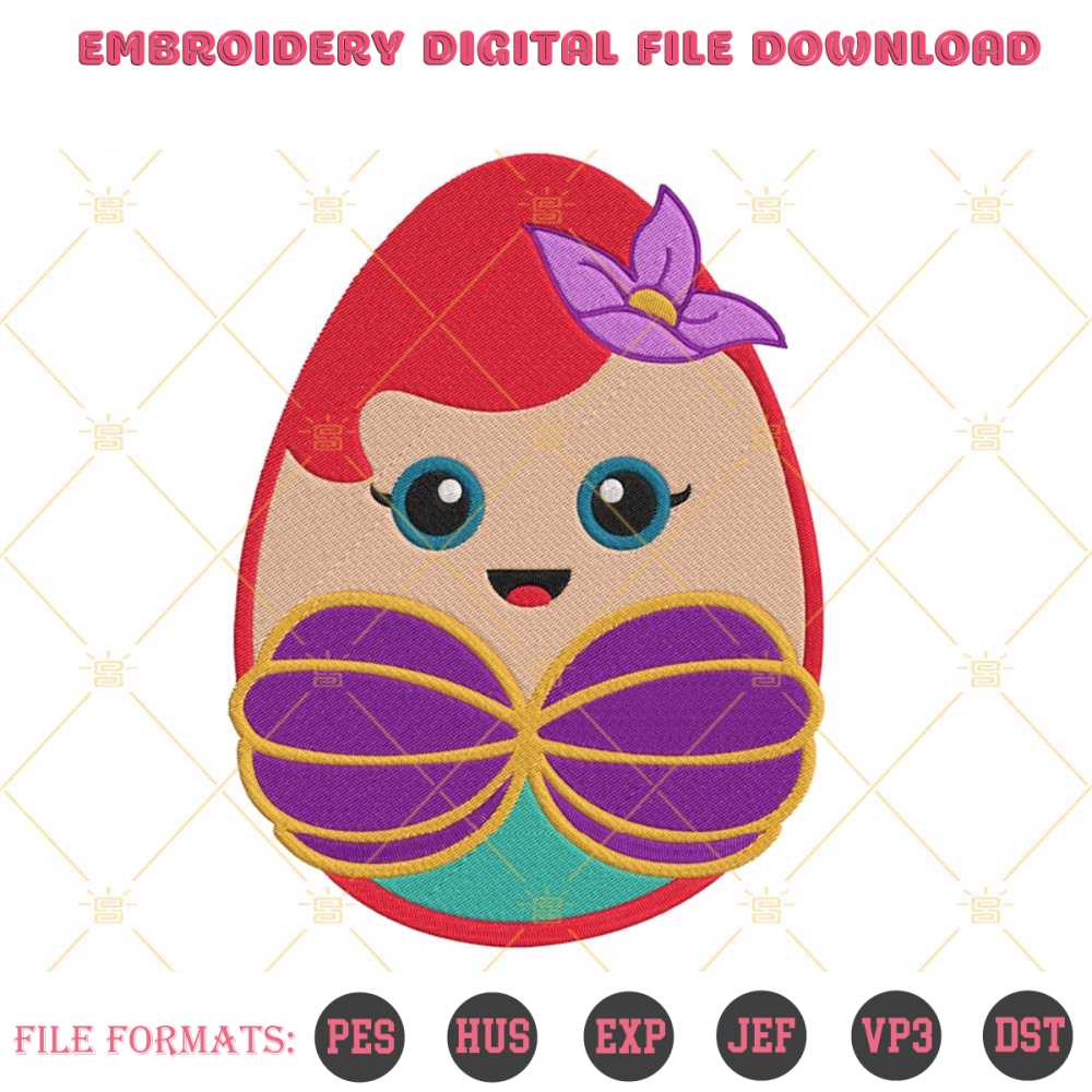 Ariel Easter Egg Embroidery Design, Disney Princess Easter E - Inspire ...