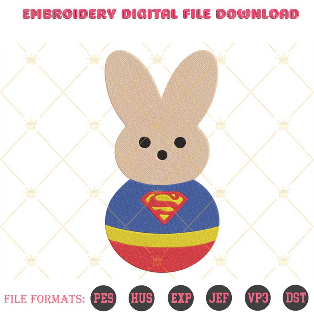Superman Easter Peep Bunny Machine Embroidery Design File - Inspire Uplift