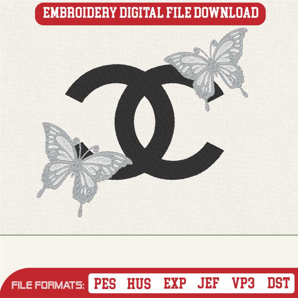 Chanel sign butterfly logo machine embroidery design file do | Inspire ...