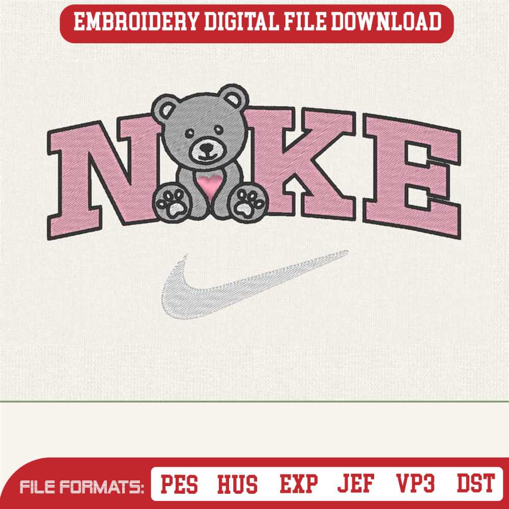 Nike Teddy Bear logo machine embroidery design new - Inspire Uplift