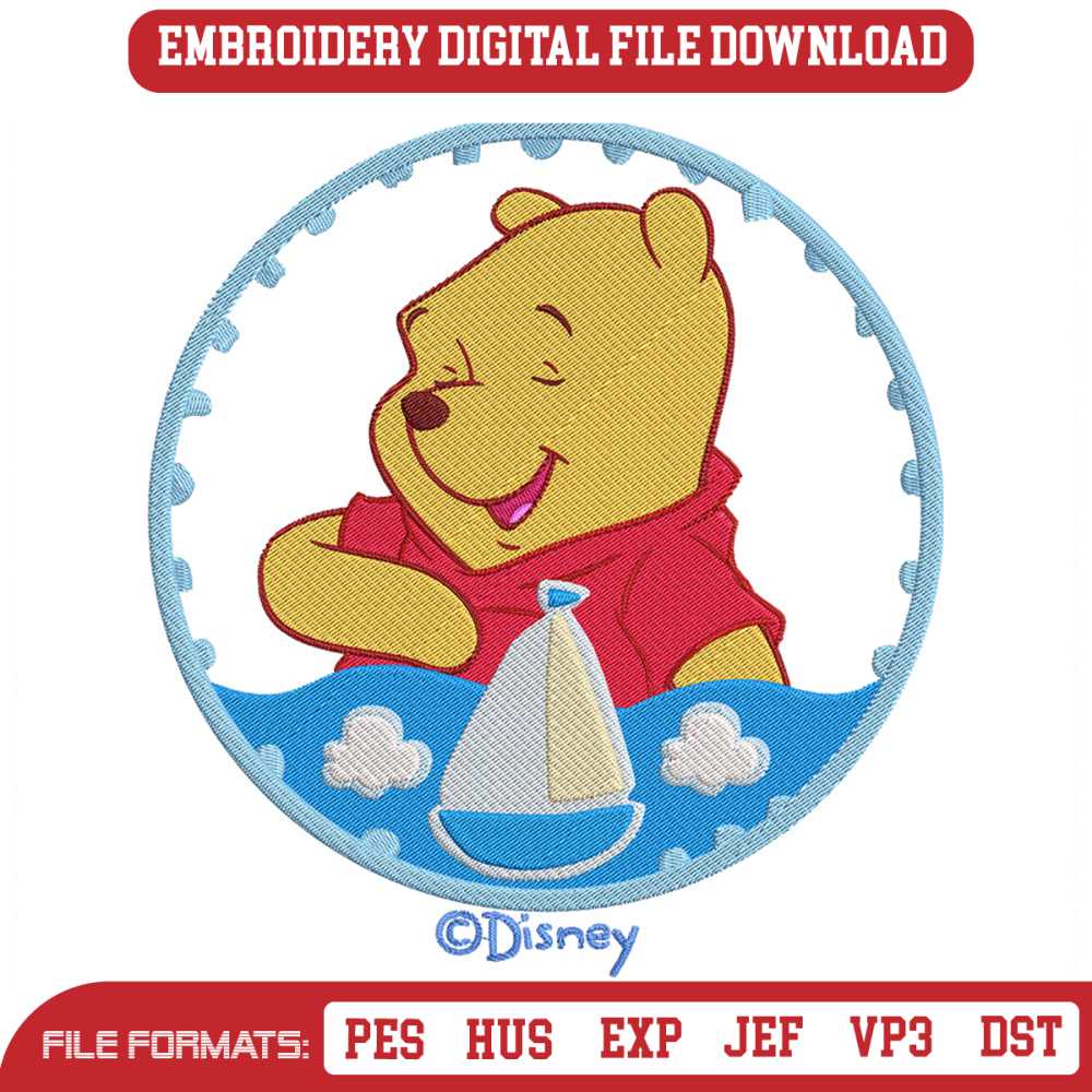 Pooh Ocean Circle Embroidery Designs File, Winnie The Pooh | Inspire Uplift