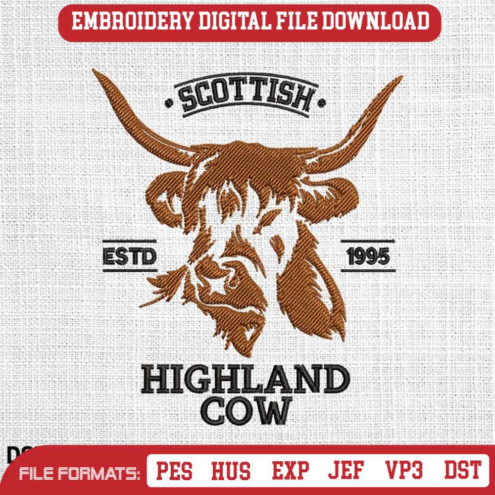 Highland cow head embroidery designs, highland cow embroider | Inspire ...