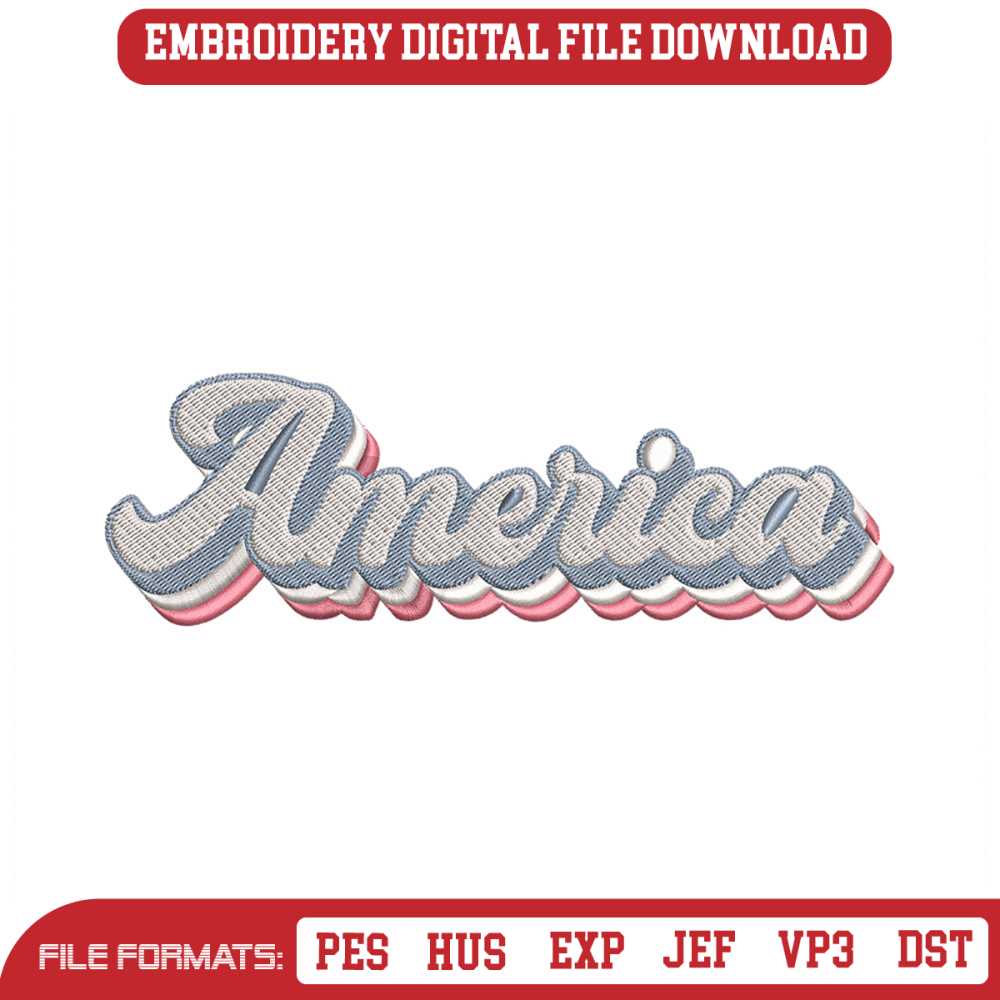 Retro Words America Embroidery Designs File | Inspire Uplift