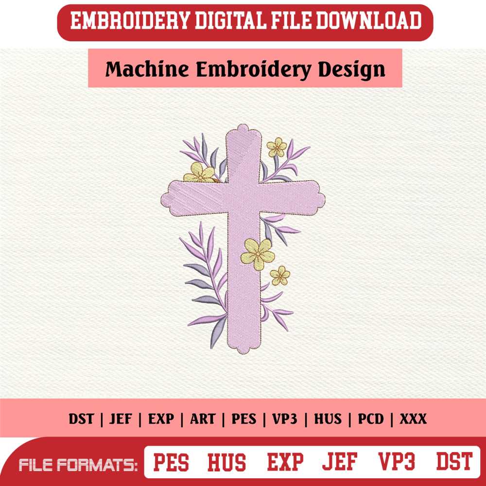 Floral Cross Embroidery Design, Flower Embroidery File Insta | Inspire ...