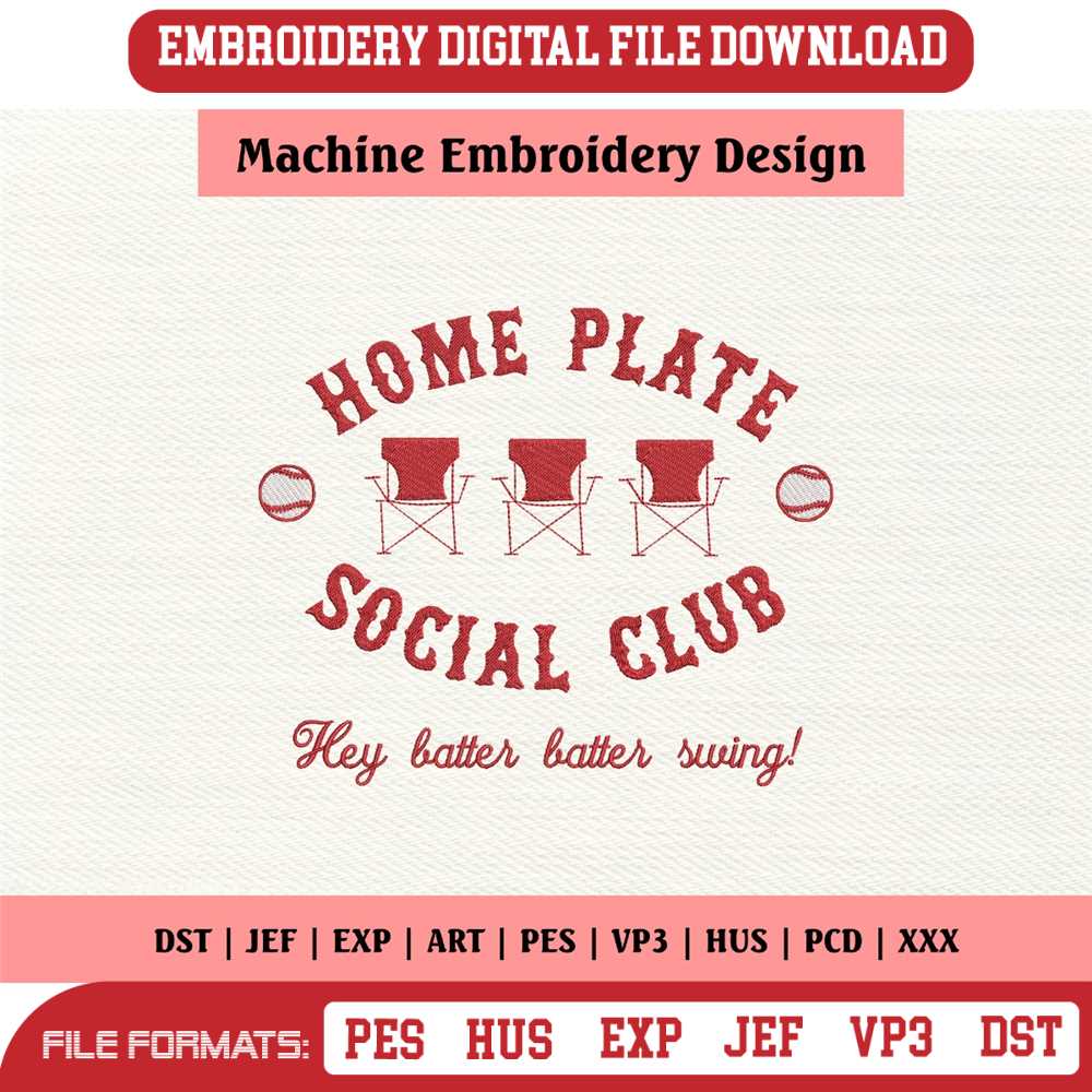 Softball Embroidery Design, Home Plate Social Club Embroider | Inspire ...