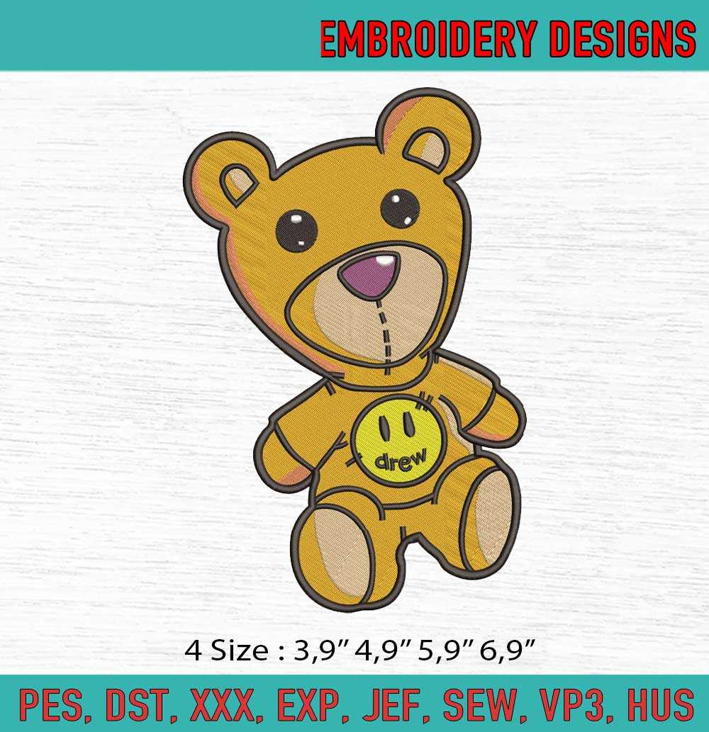 Drew Teddy Bear Justin Bieber Drew House Machine Embroidery | Inspire ...