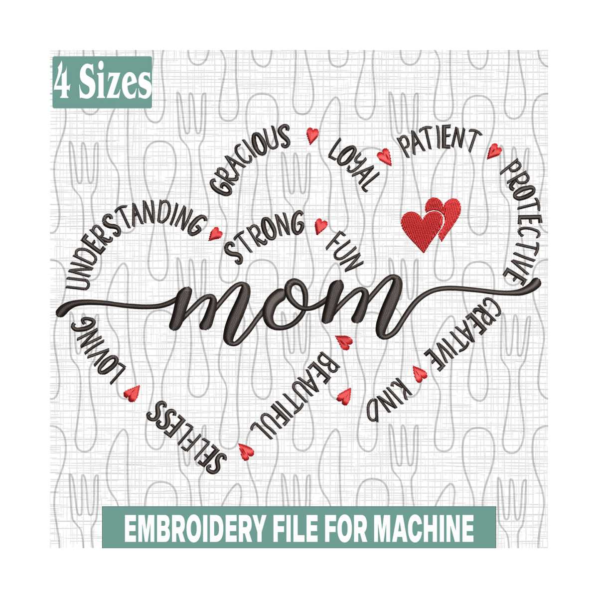 Mom Mothers Day Embroidery Designs, Dual Heart Mom Embroider | Inspire ...