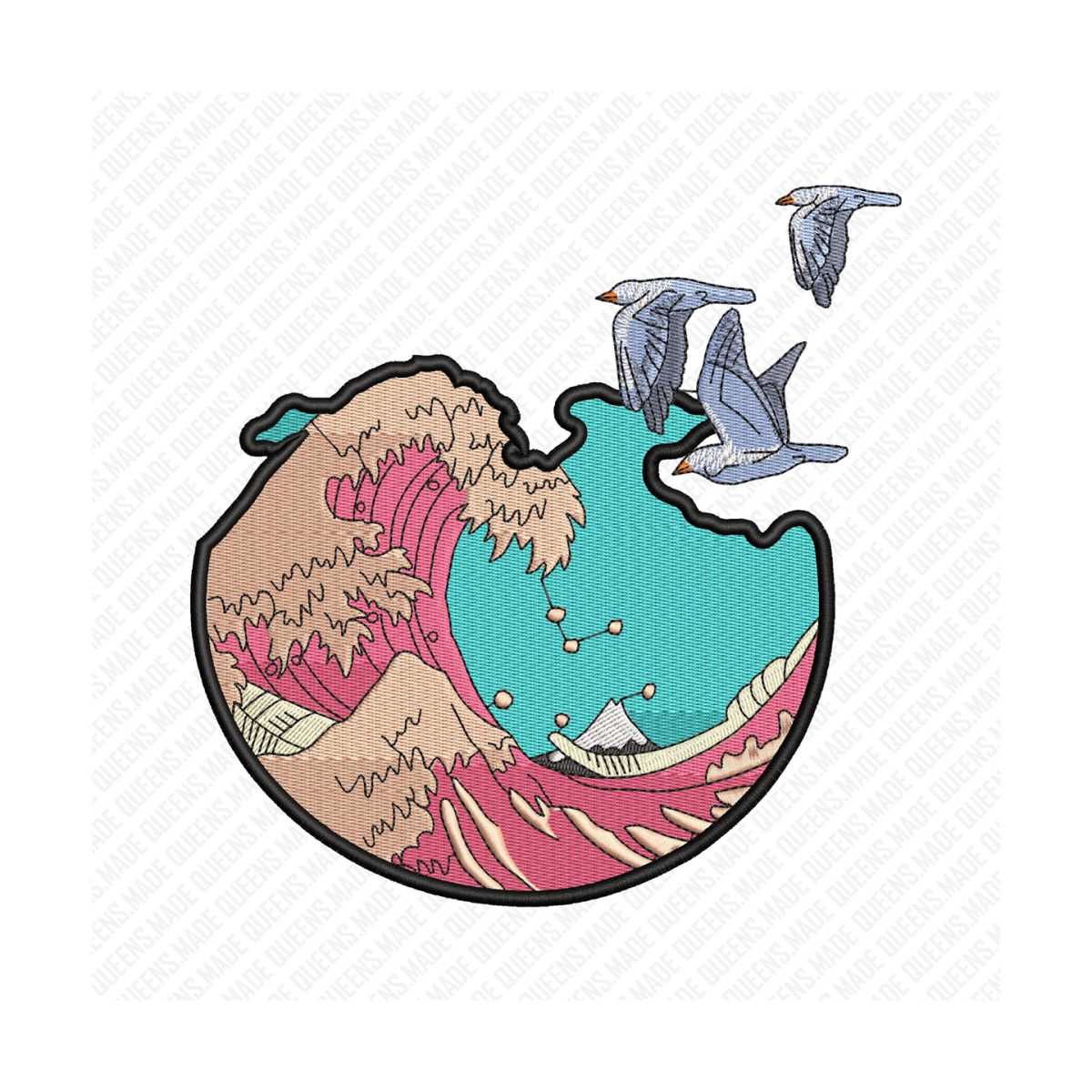 Embroidery Ocean Vibe Mountain machine file design Birds Blu | Inspire ...