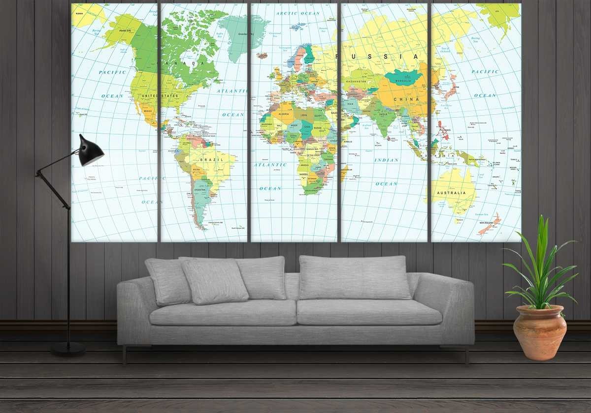 Blue Travel World Map World Map Art Large Framed 5 Pieces Ca | Inspire ...