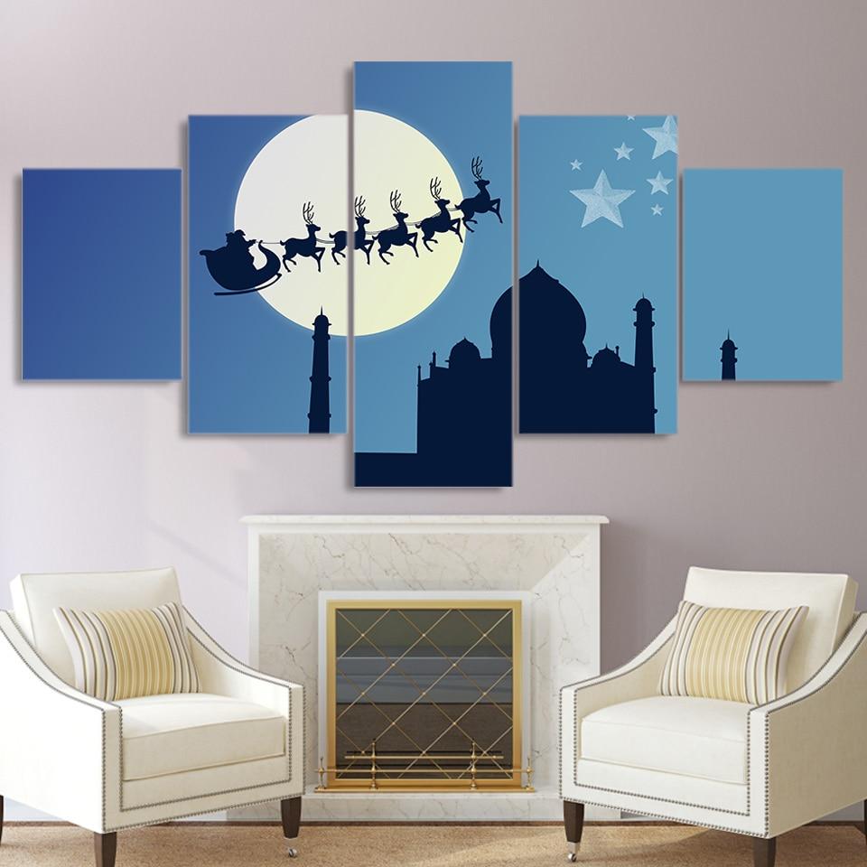 Moon Night Santas Sleigh Abstract Art Large Framed 5 Pieces - Inspire ...