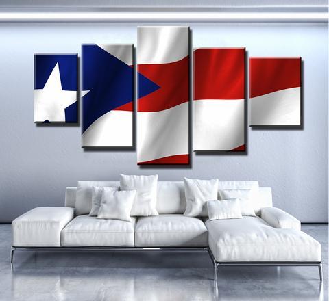 Puerto Rico Flag Wavy Abstract Art Large Framed 5 Pieces Can | Inspire ...