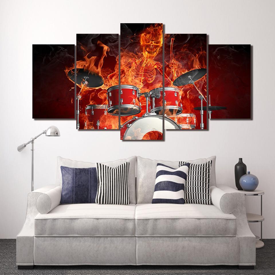 Skeleton Drummer Skull Drums Fire Music Abstract Music Art L - Inspire ...