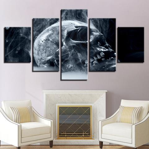 Smoke Wet Skull Abstract Art Large Framed 5 Pieces Canvas Wa - Inspire ...