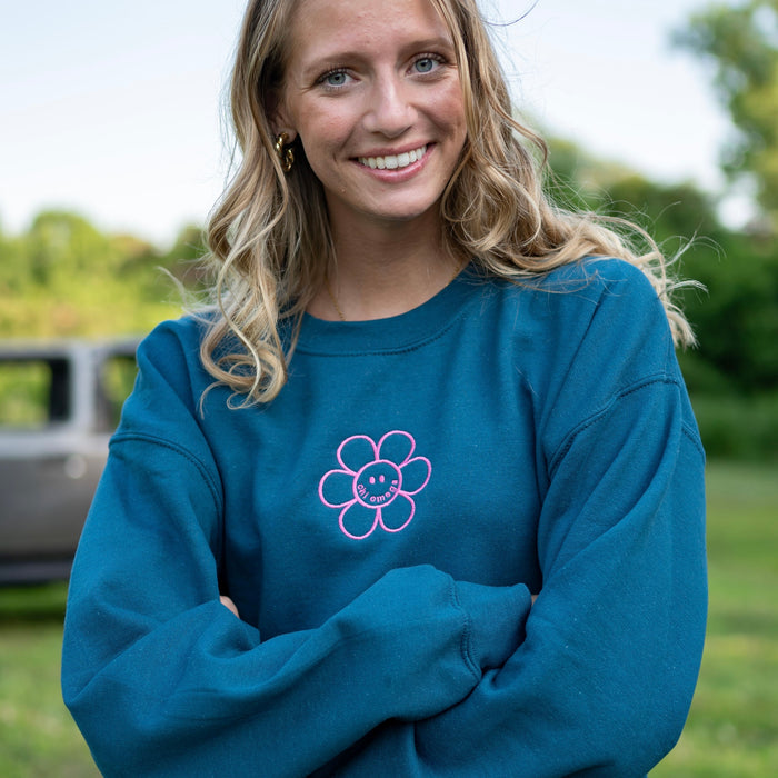 Flower Power Embroidered Crew Neck Sweatshirt | Inspire Uplift