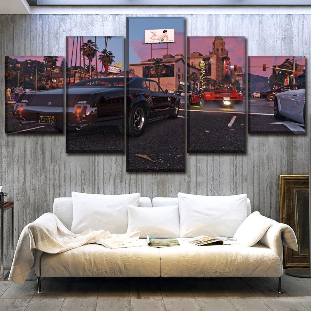 Grand Theft Auto V Street Race Gaming 5 Pieces Canvas Wall A - Inspire ...