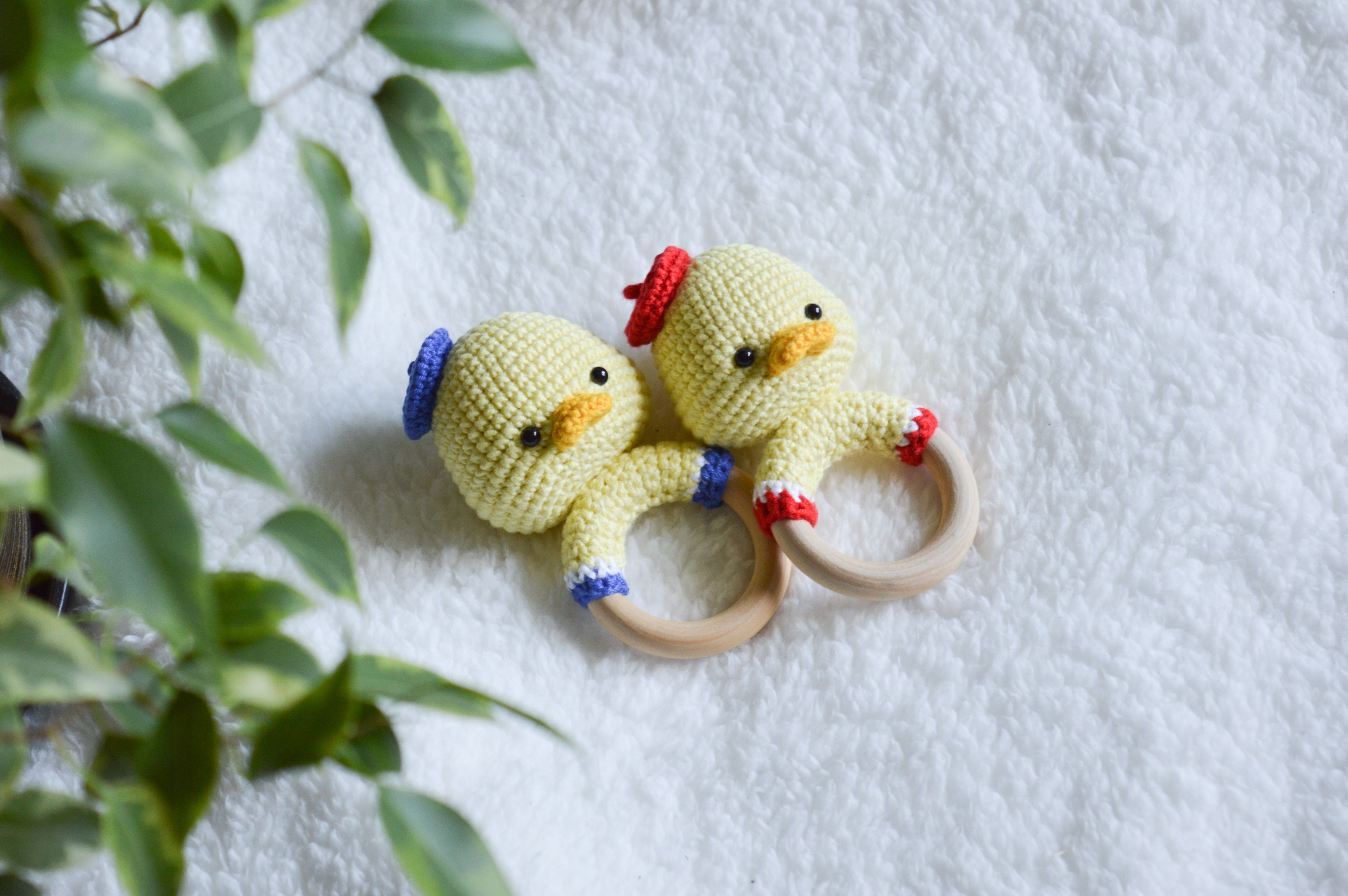 Duck crochet rattle easy pattern crocheted duckling toy | Inspire Uplift