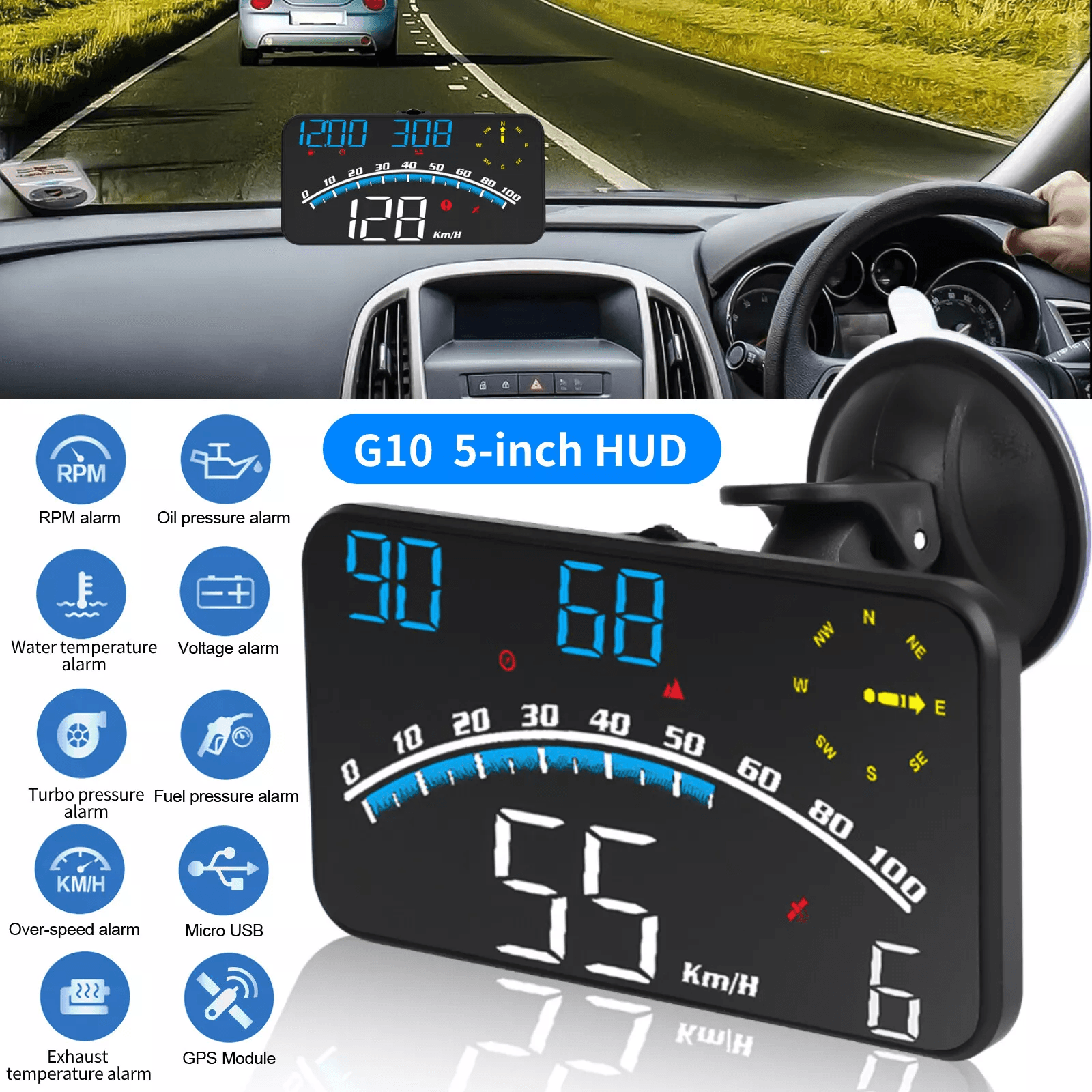 5" GPS Car HUD Speedometer with Overspeed Alarm | Inspire Uplift