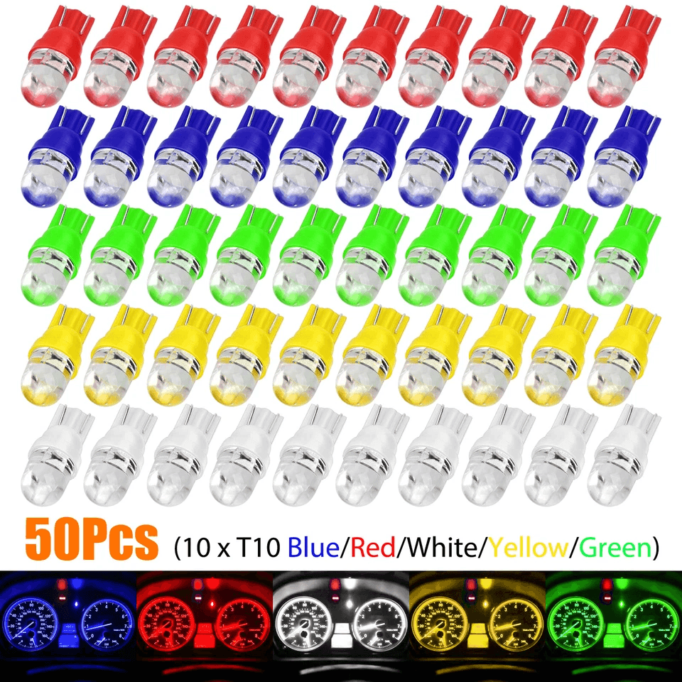 T10 LED Dash Light Bulbs – 50PCS Multi-Color 12V | Inspire Uplift