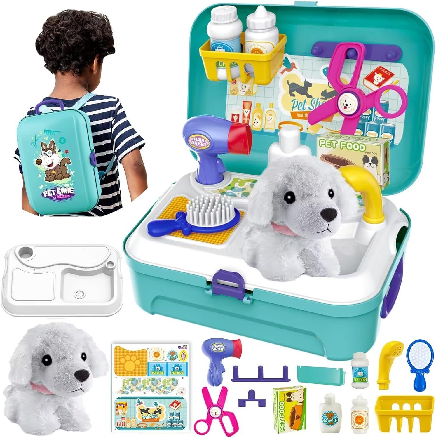 Vet Toy Pet Care Kit Role Play Set Grooming Feeding Dog Game | Inspire ...