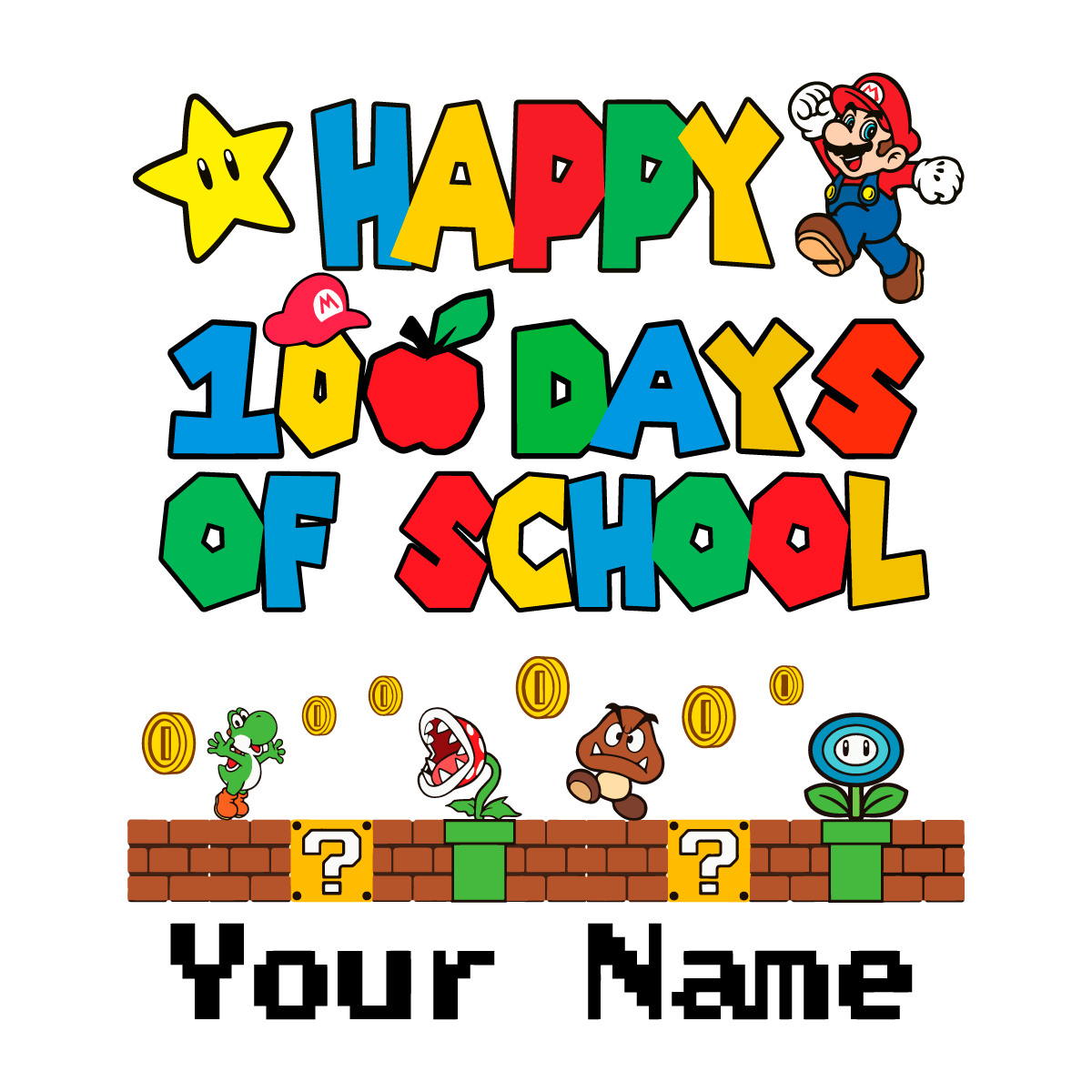 Custom 100 Days Of School Mario SVG | Inspire Uplift