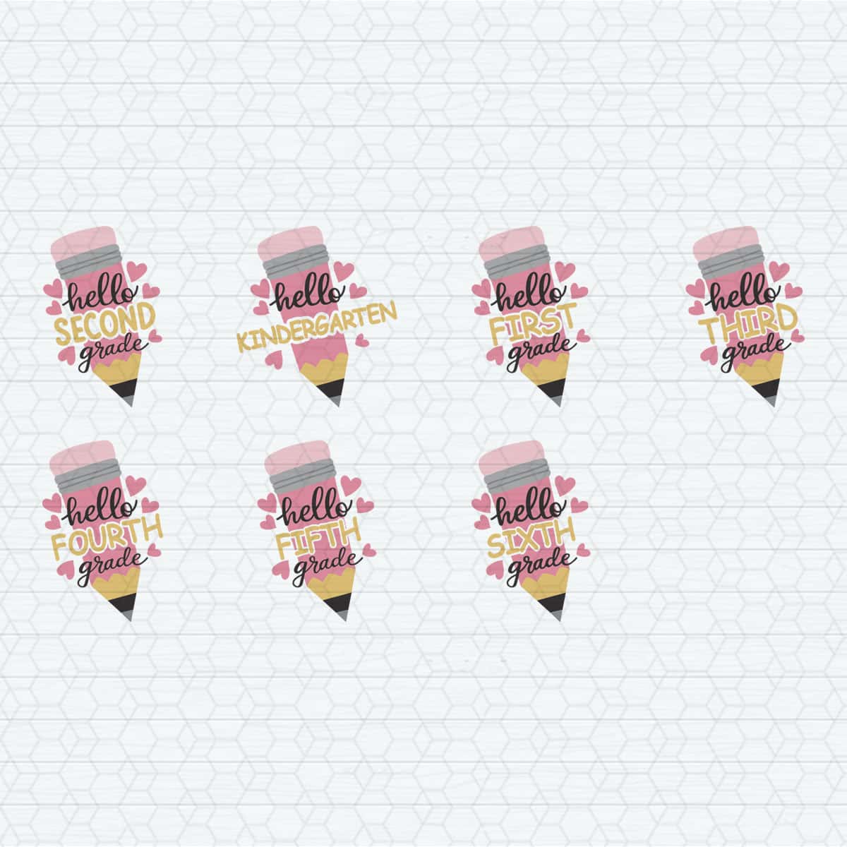 Custom Pencil Hello Grade Levels SVG Bundle | Inspire Uplift