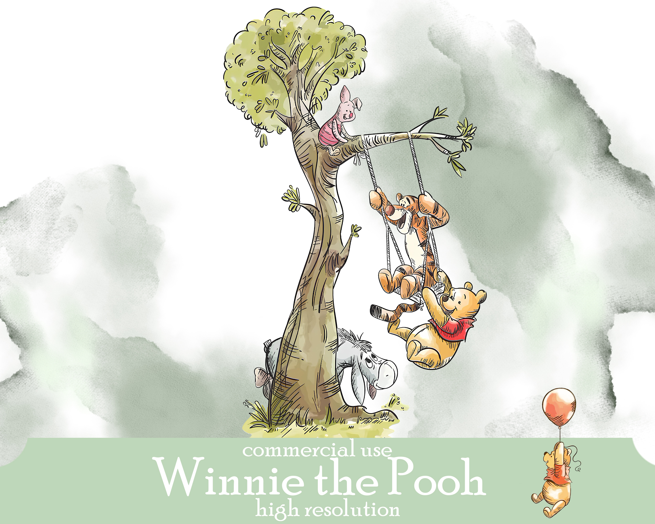 Winnie the Pooh clip art png watercolor; COMMERCIAL USE; Poo | Inspire ...