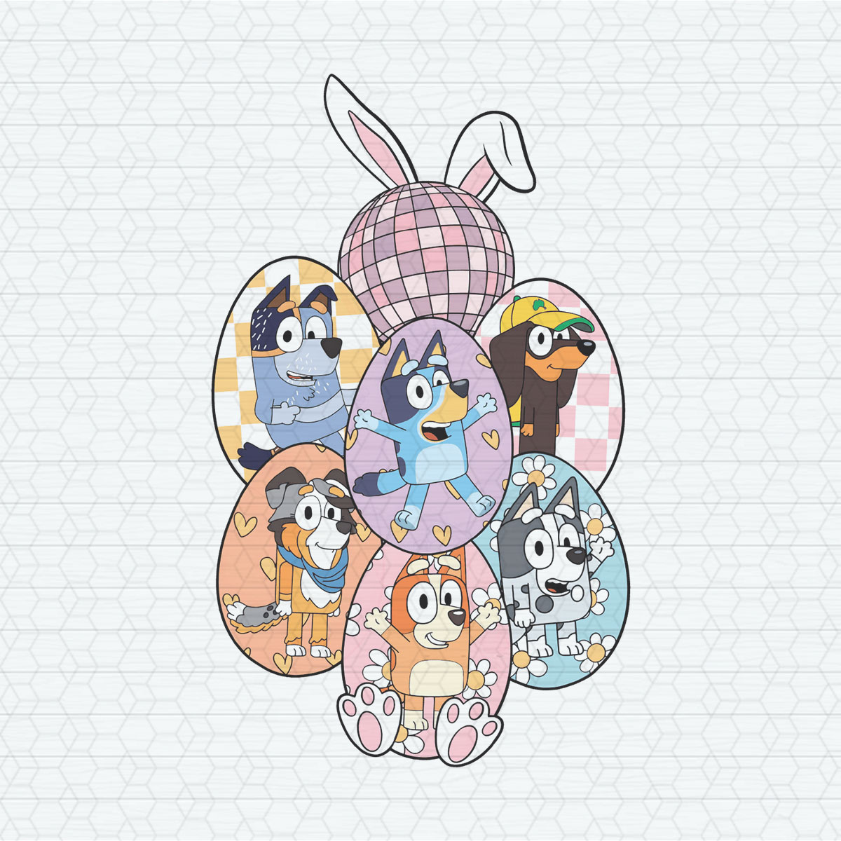 Bluey Friends Easter Eggs Dont Worry Be Hoppy PNG - Inspire Uplift