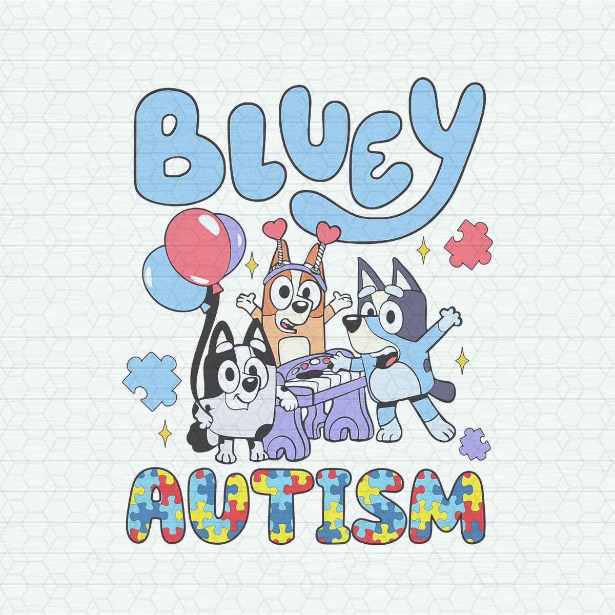 Bluey Autism I Wear Blue For Autism Awareness PNG - Inspire Uplift