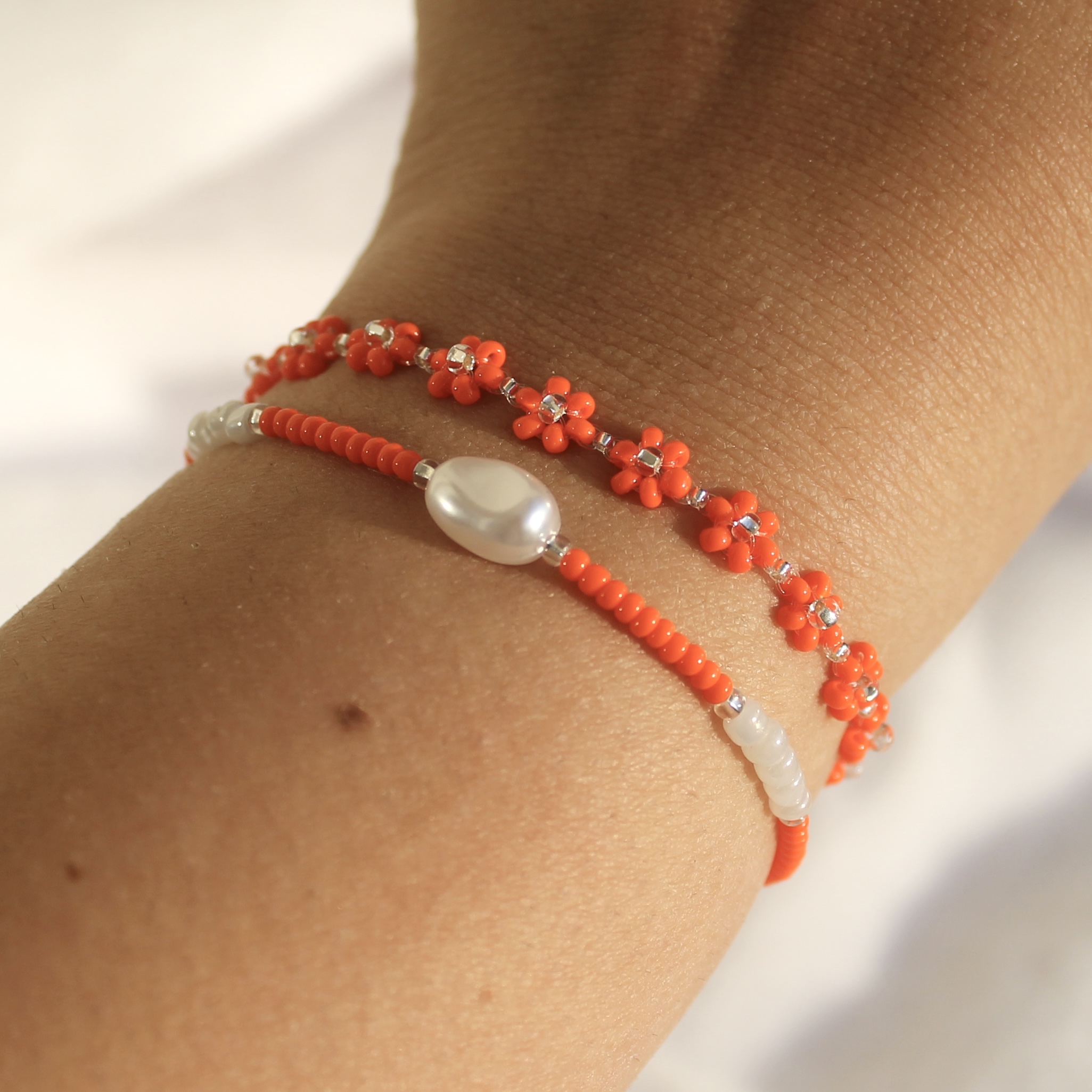 Bright orange floral bracelet Orange jewelry Beach jewelry D | Inspire ...