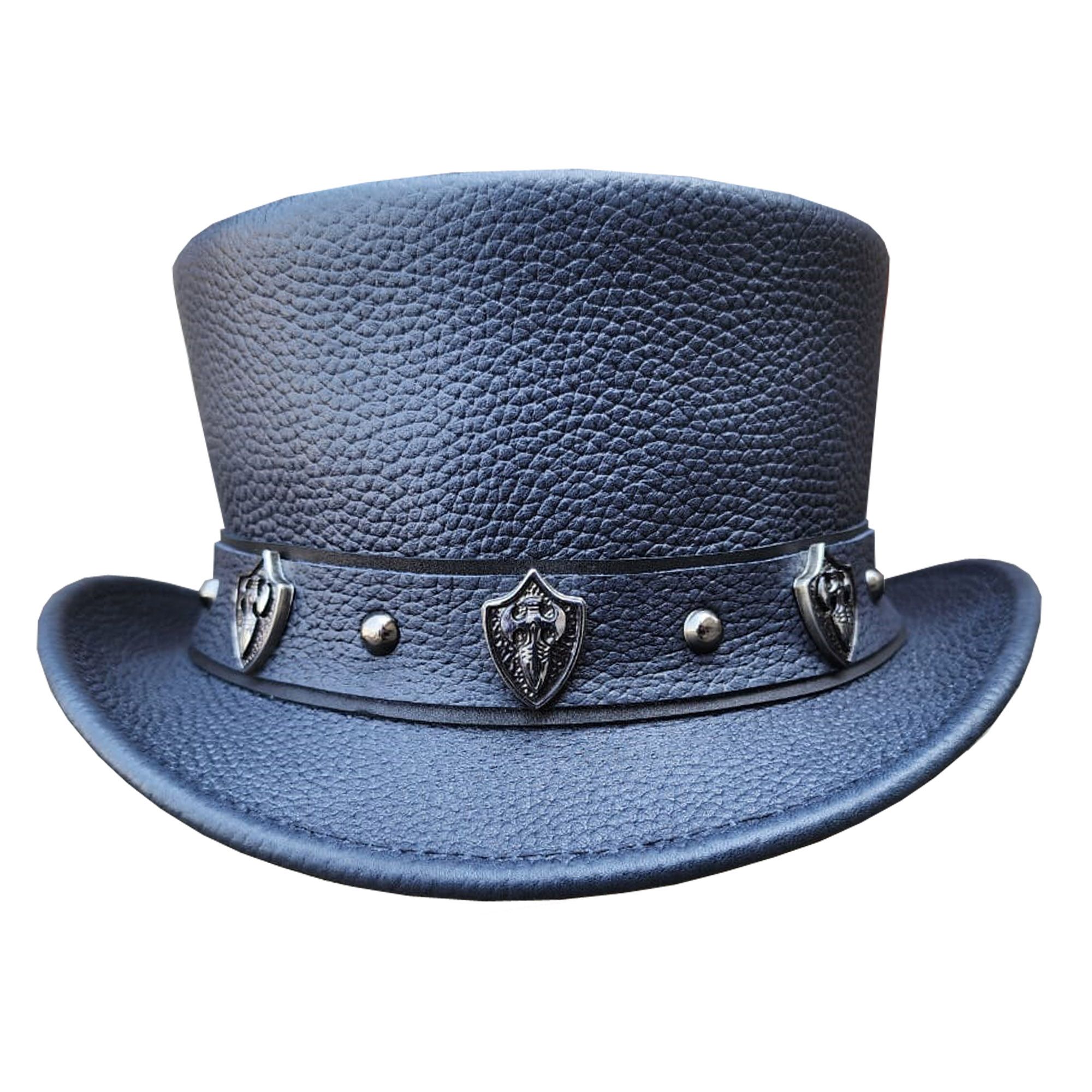 Steampunk Trio Shield Stud Accents Short Top Hat | Inspire Uplift