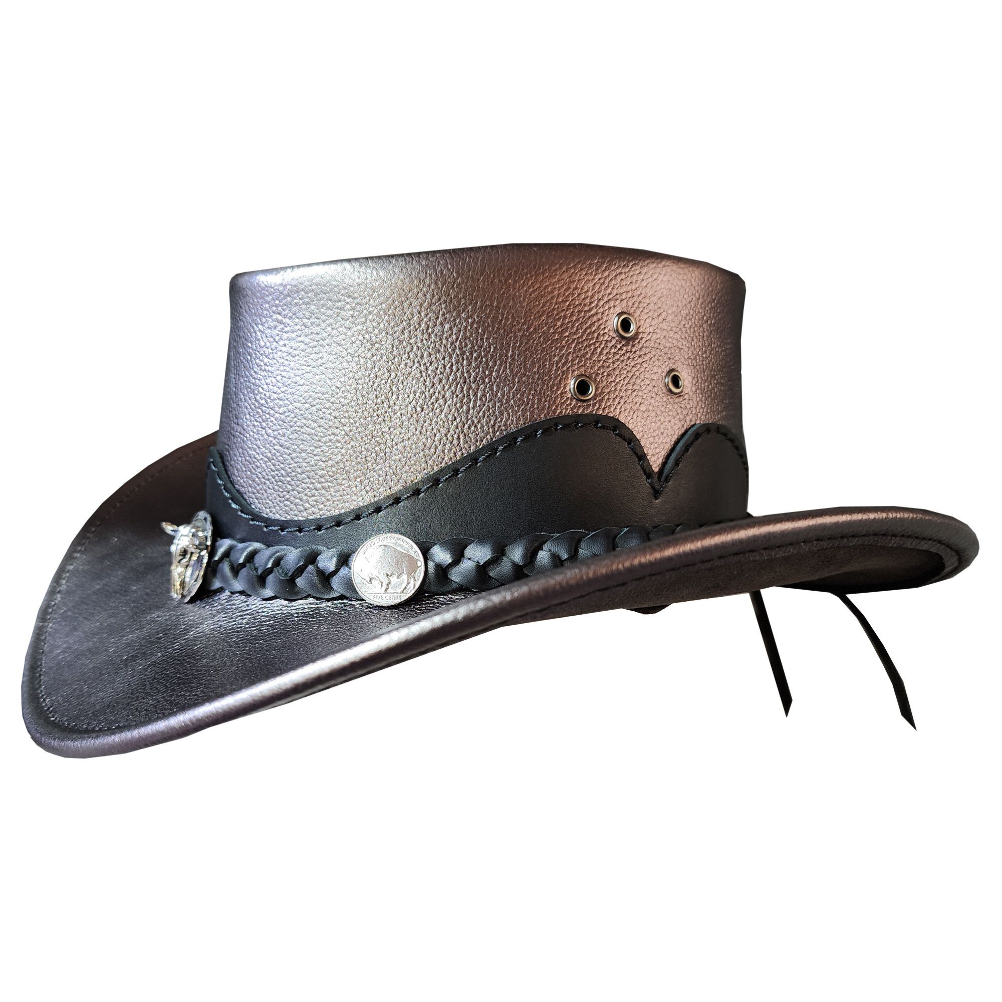 Metallic Silver Leather Cowboy Hat with Rodeo Conchos | Inspire Uplift