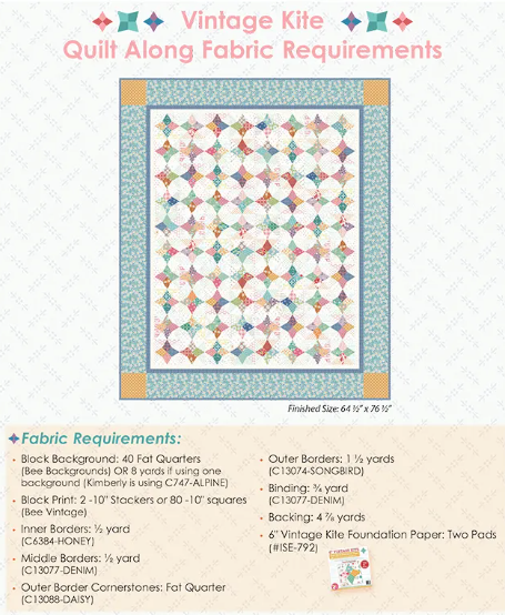 Vintage Kite Quilt Along Pattern PDF | Inspire Uplift