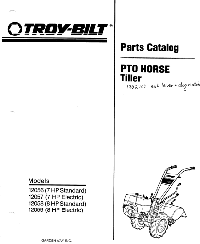 TROY BILT parts catalog PTO Horse Tiller7 HP & 8 HP MODELS 1 | Inspire ...