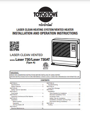 Toyostove Toyotomi Laser 730 Assembly, Installation And Oper - Inspire ...